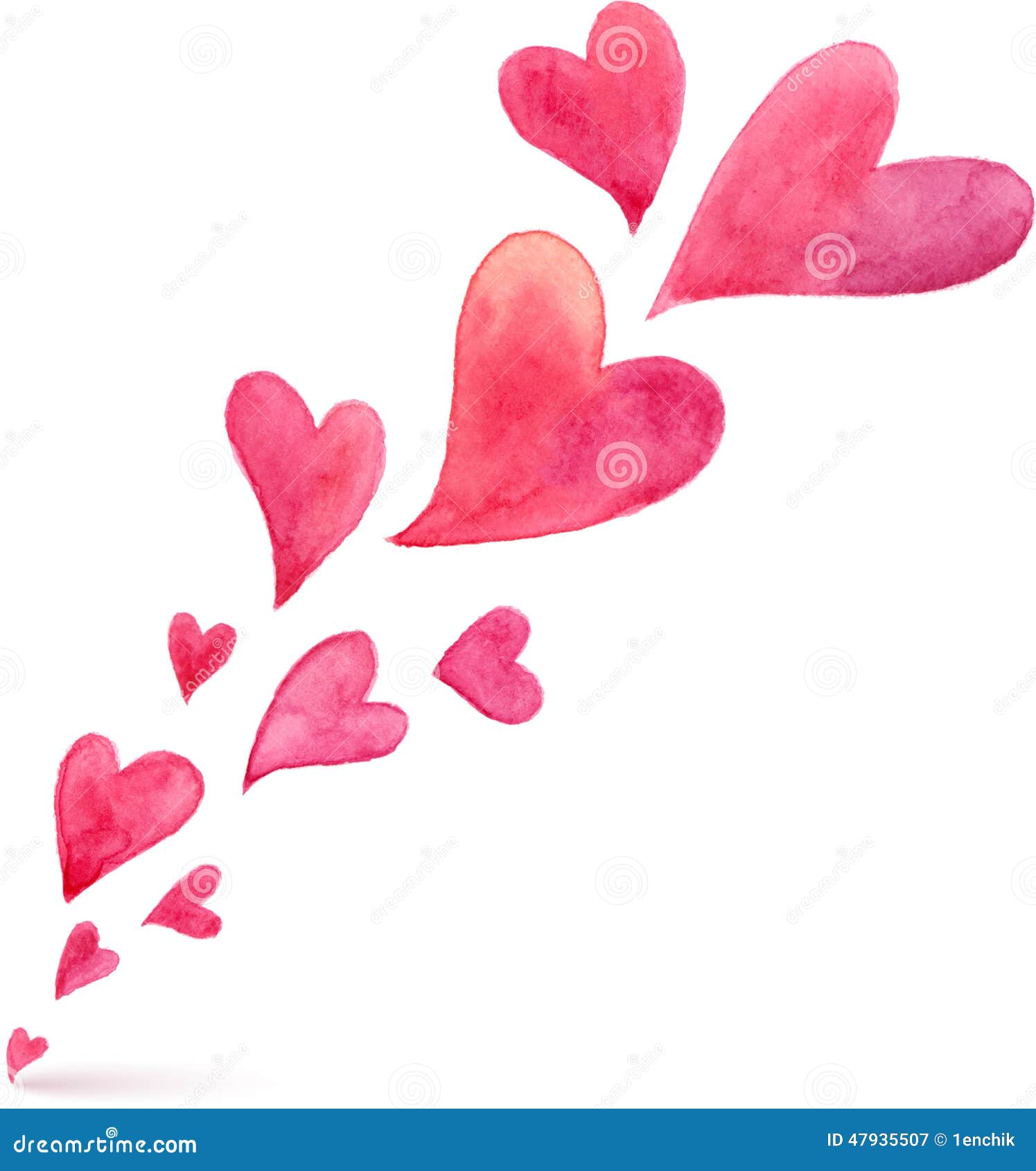 Pink Watercolor Painted Flying Hearts Spring Stock Vector ...