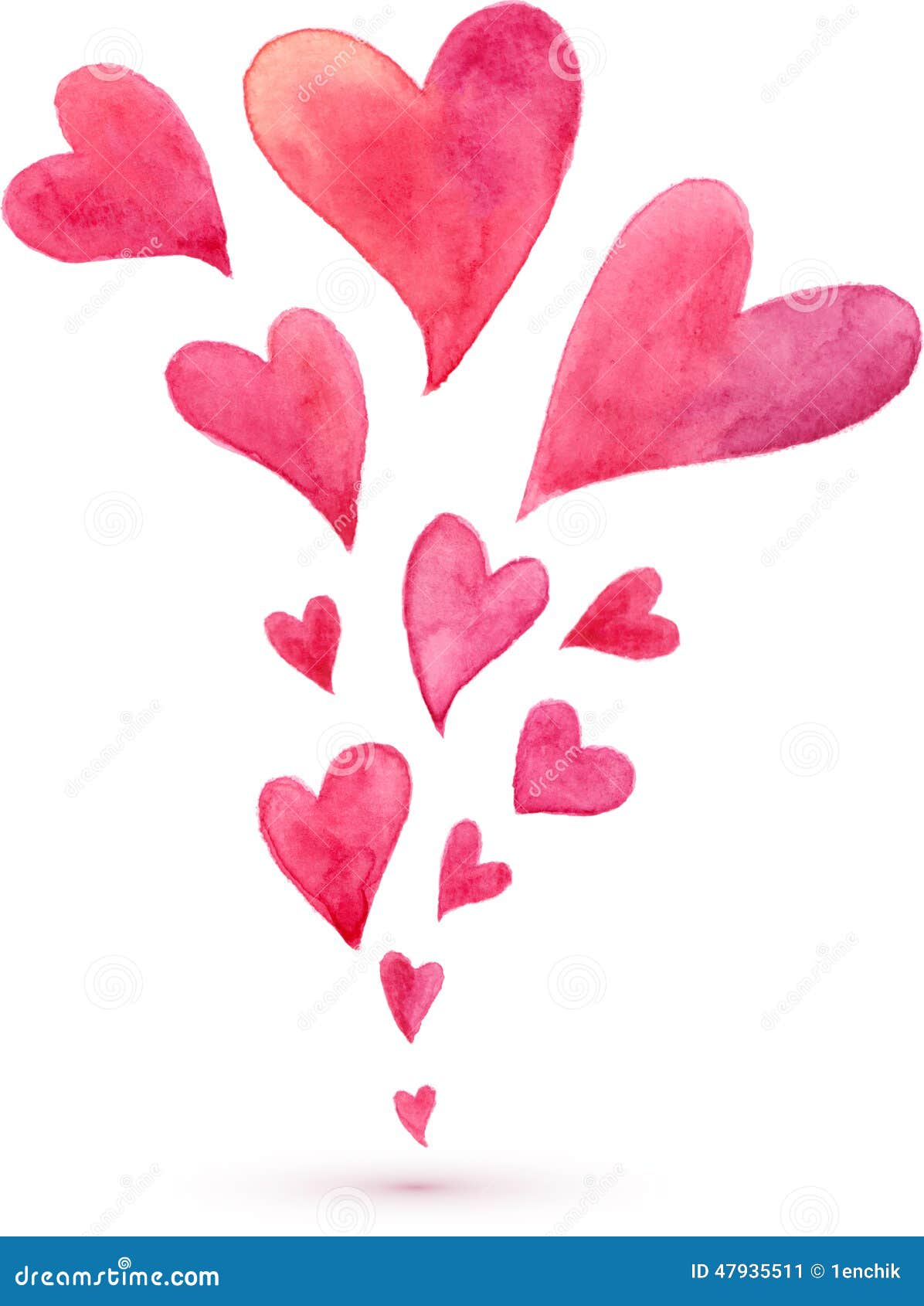 Pink Watercolor Painted Flying Hearts Spring Stock Vector ...
