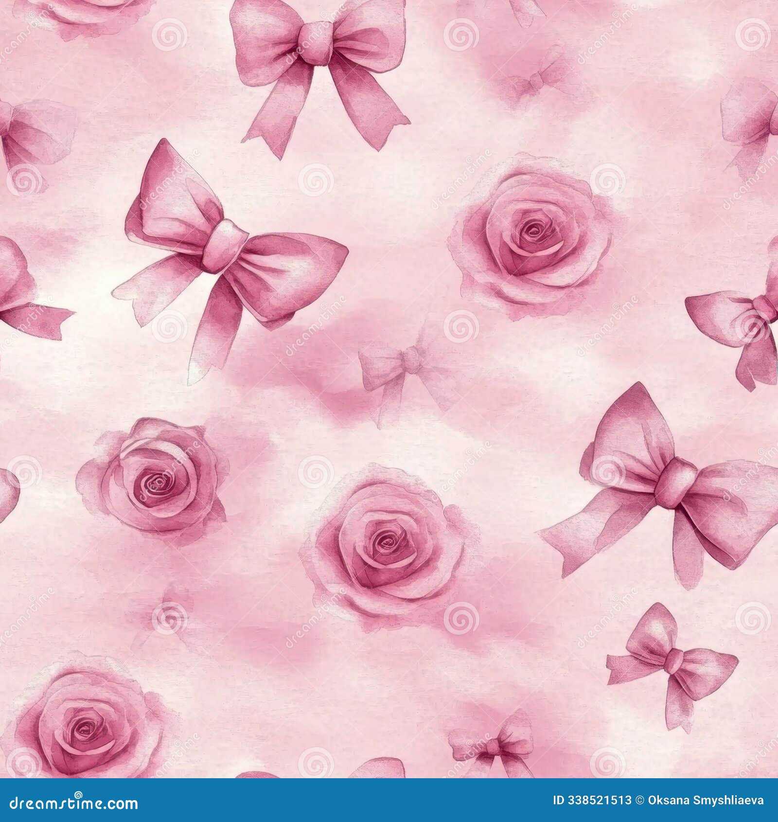 Pink Watercolor Roses and Bows Pattern Stock Image - Image of textile ...