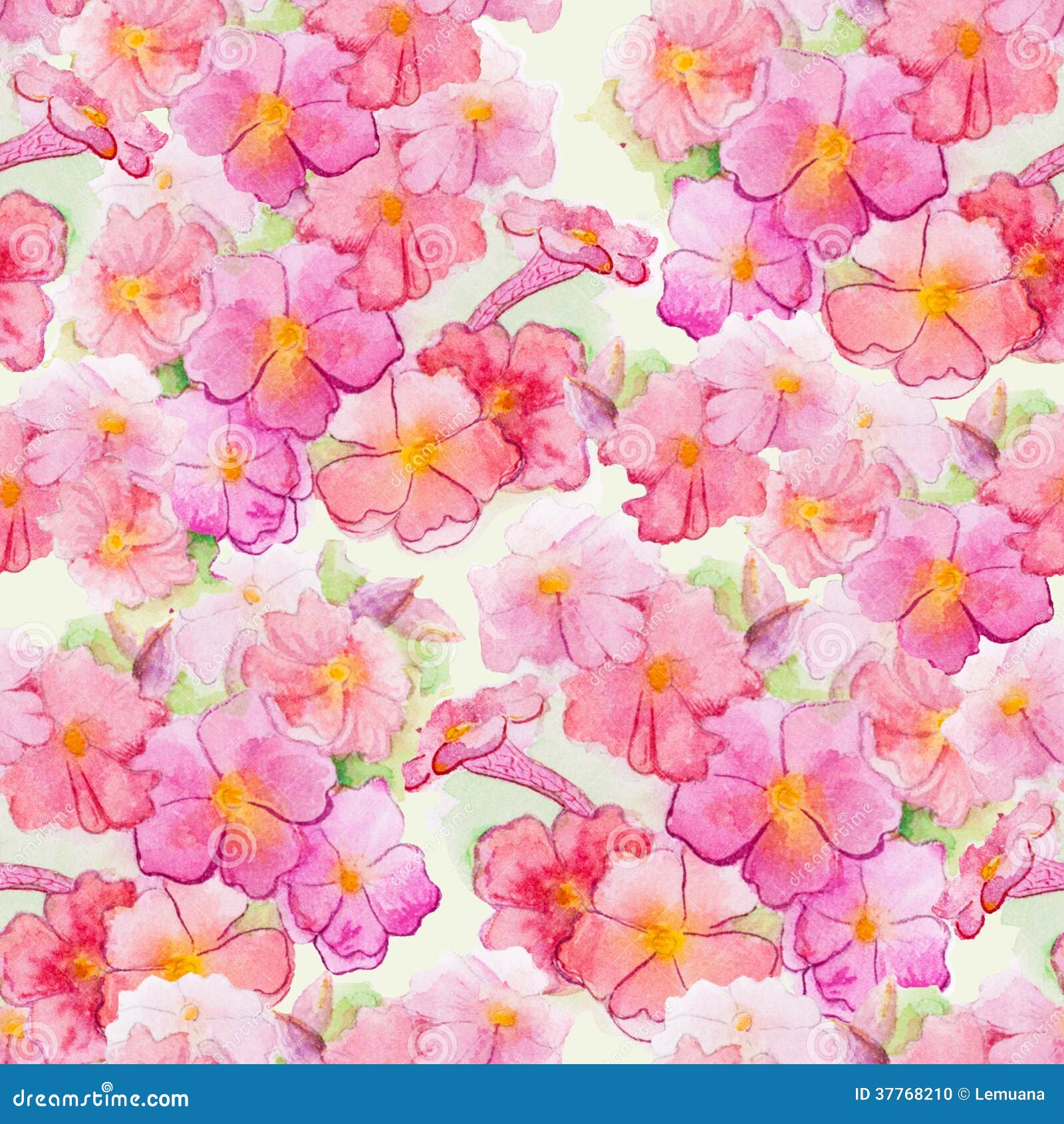 Pink Watercolour Flower Seamless Pattern Stock Illustration ...