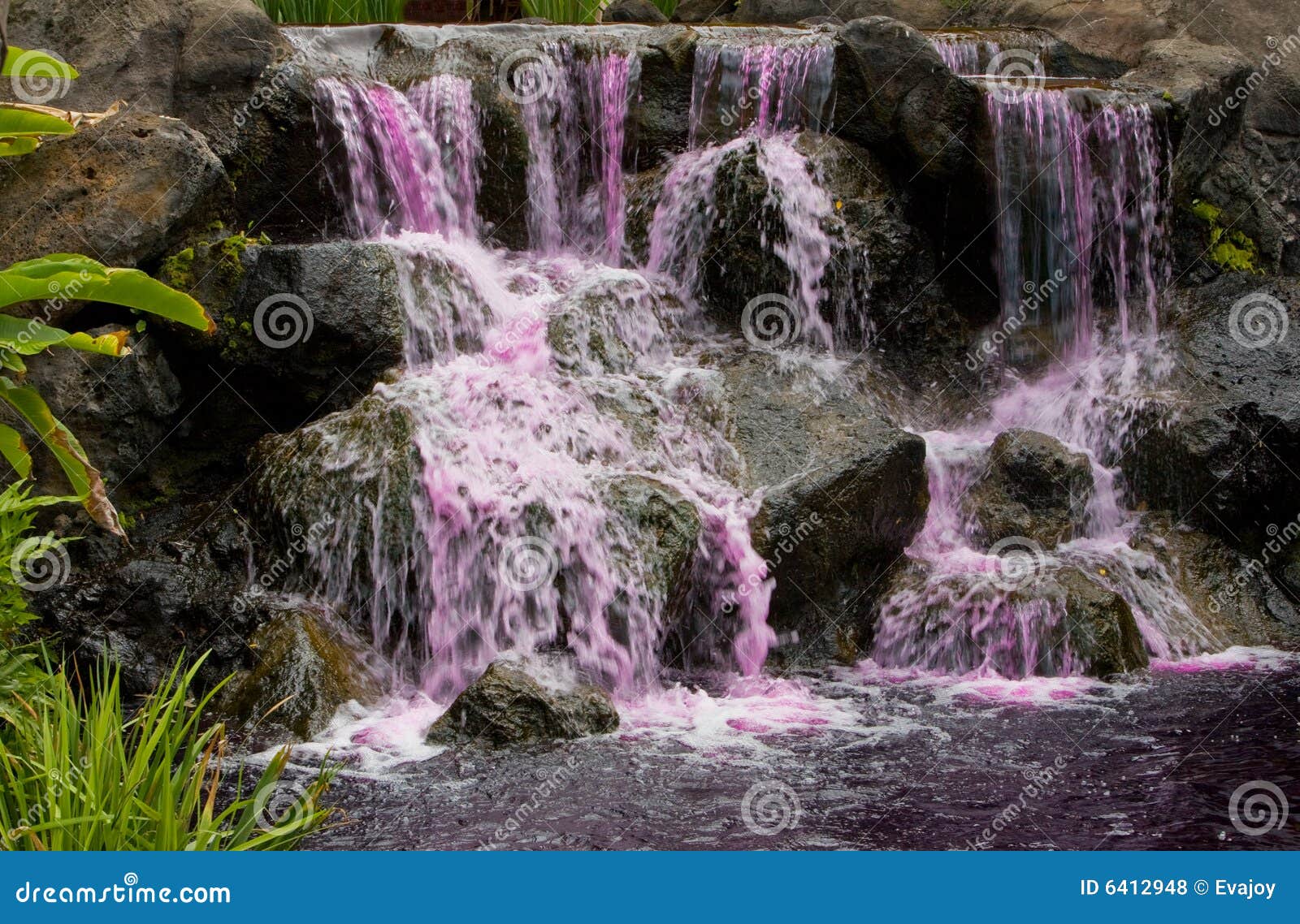 Pink Waterfall stock photo. Image of pond, splash, green - 6412948