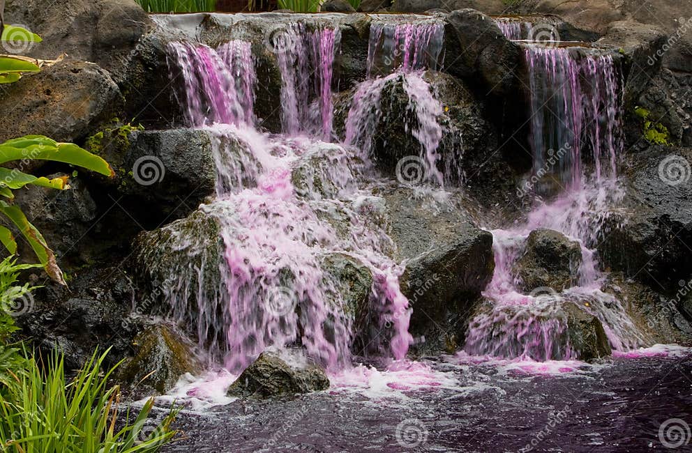 Pink Waterfall stock photo. Image of pond, splash, green - 6412948