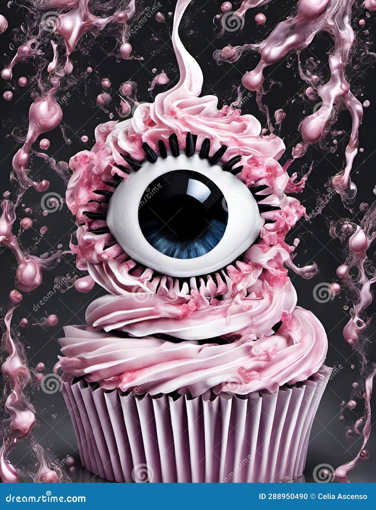 Pink Whipped Cupcake Spooky Eye Stock Illustration - Illustration of ...
