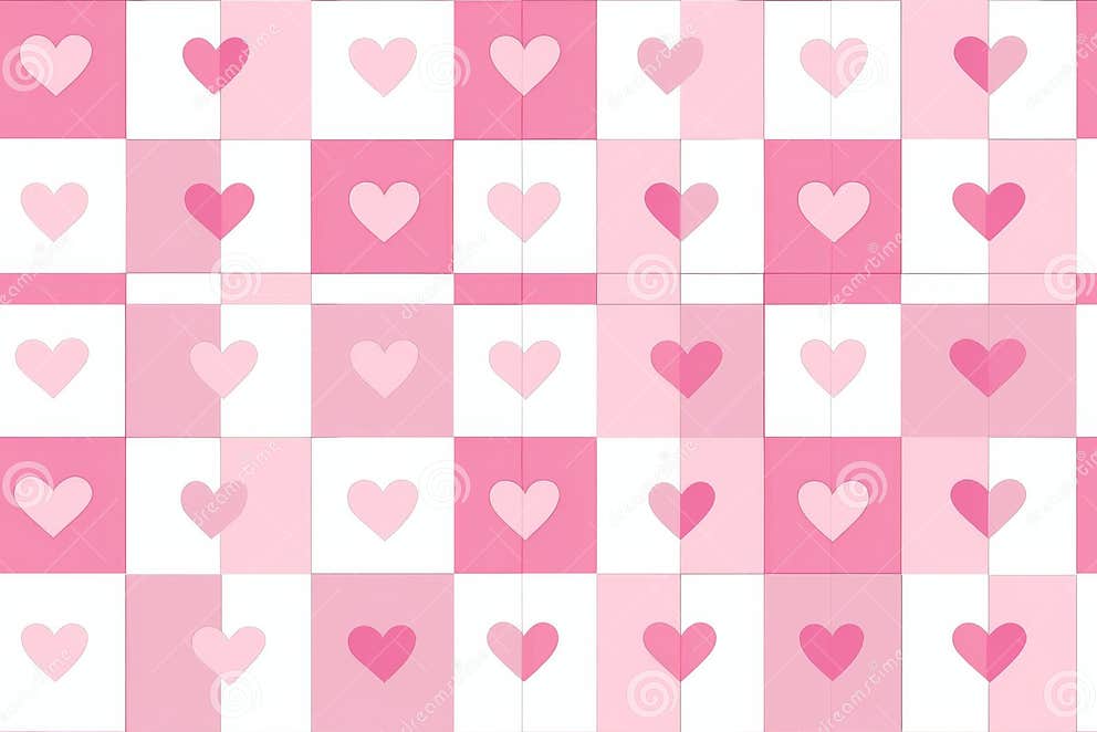 Pink and White Checkered Pattern with Hearts, Seamless Repeating ...