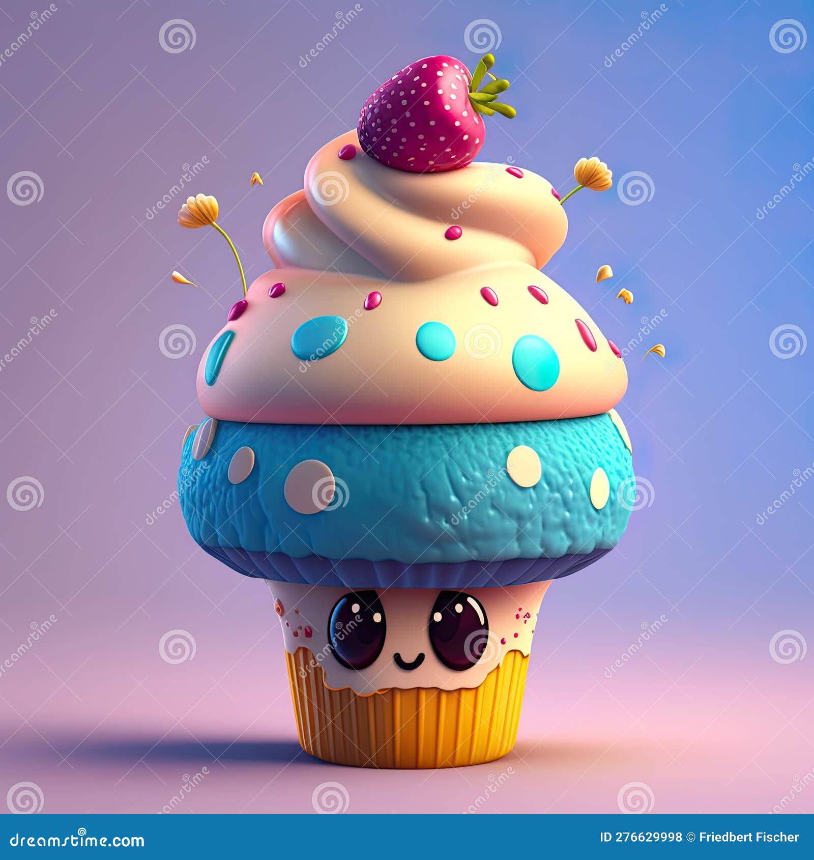 A Pink and White Cupcake with a Smiley Face. AI Generative Image Stock ...