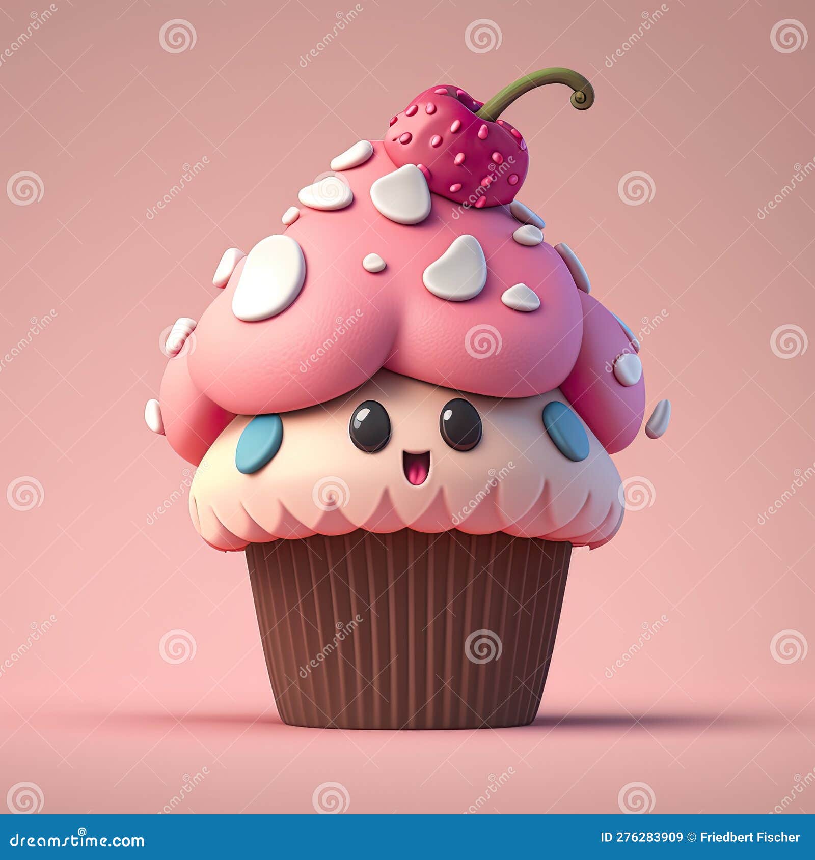 A Pink and White Cupcake with a Smiley Face. AI Generative Image Stock ...