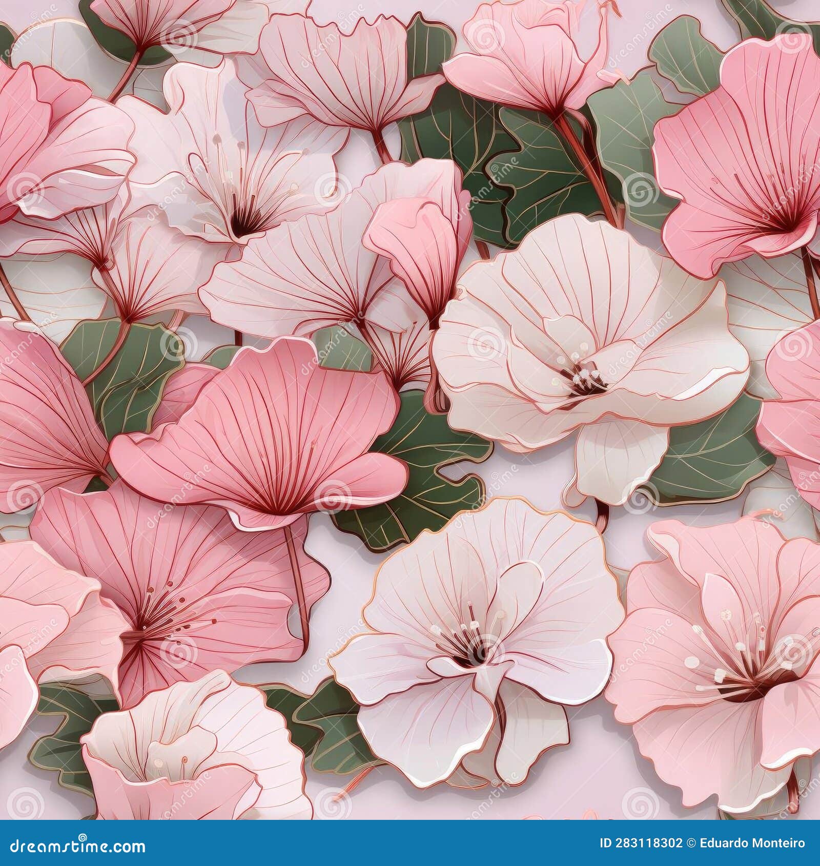 Pink and White Flower Pattern with Hyper-realistic Details (tiled ...