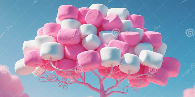 A Pink and White Marshmallow Tree Made of Marshmallows Stock Photo ...