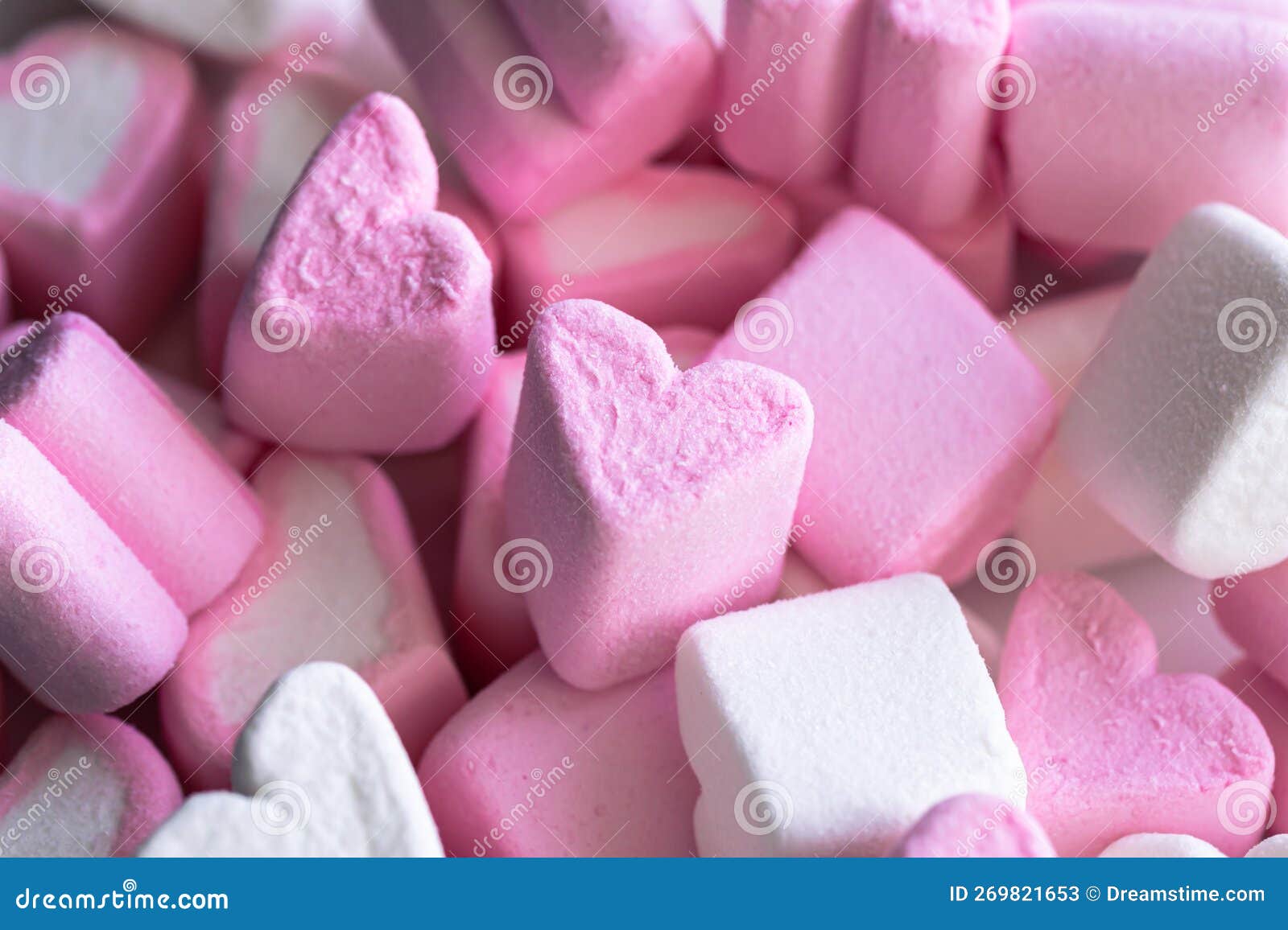 Pink and White Marshmallows in the Form of Hearts, Close-up. Stock ...