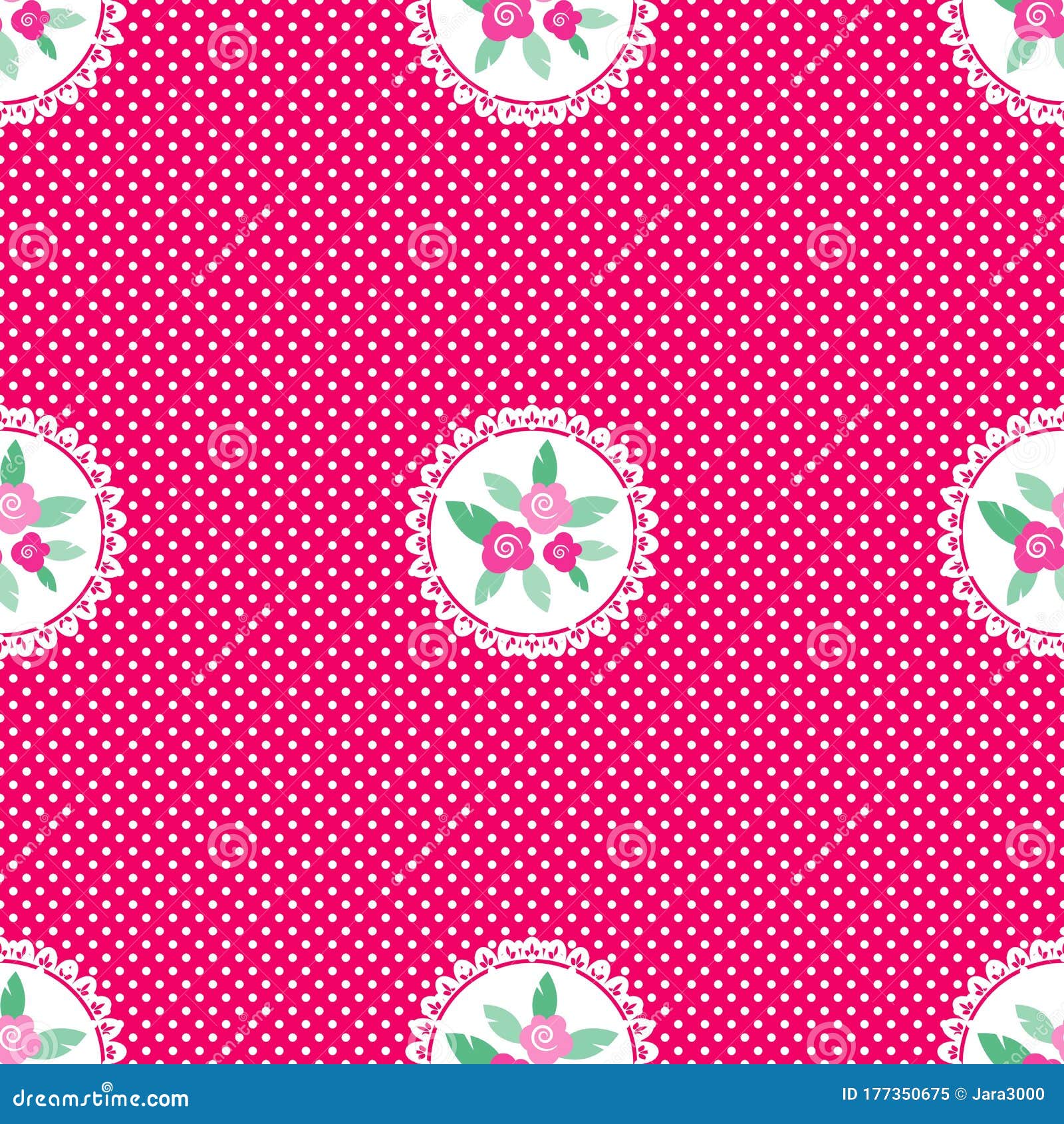 Pink White Polka Dot Seamless Jpeg Pattern with Floral Elements Stock ...