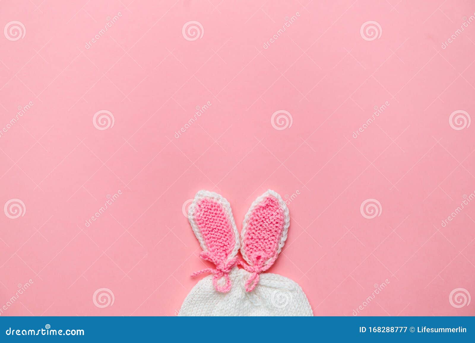 Pink and White Rabbit Ears on Pink Background. Easter Card. Stock Image ...