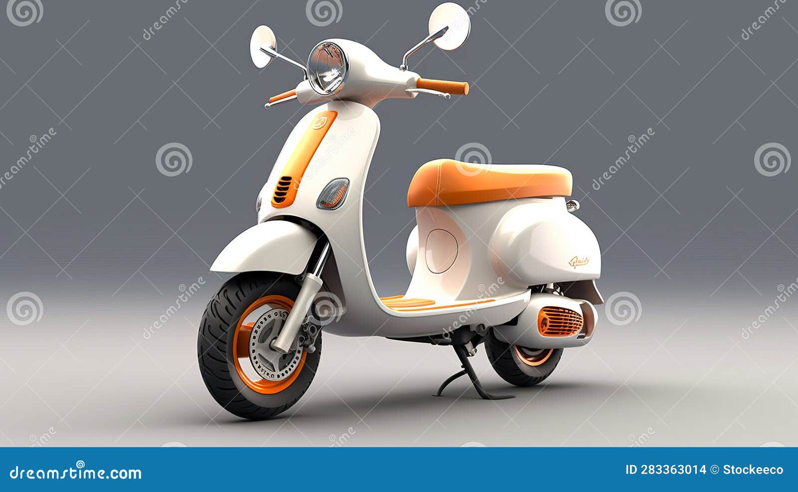 White Motor Scooter with Orange Accents in Photorealistic Style Stock ...