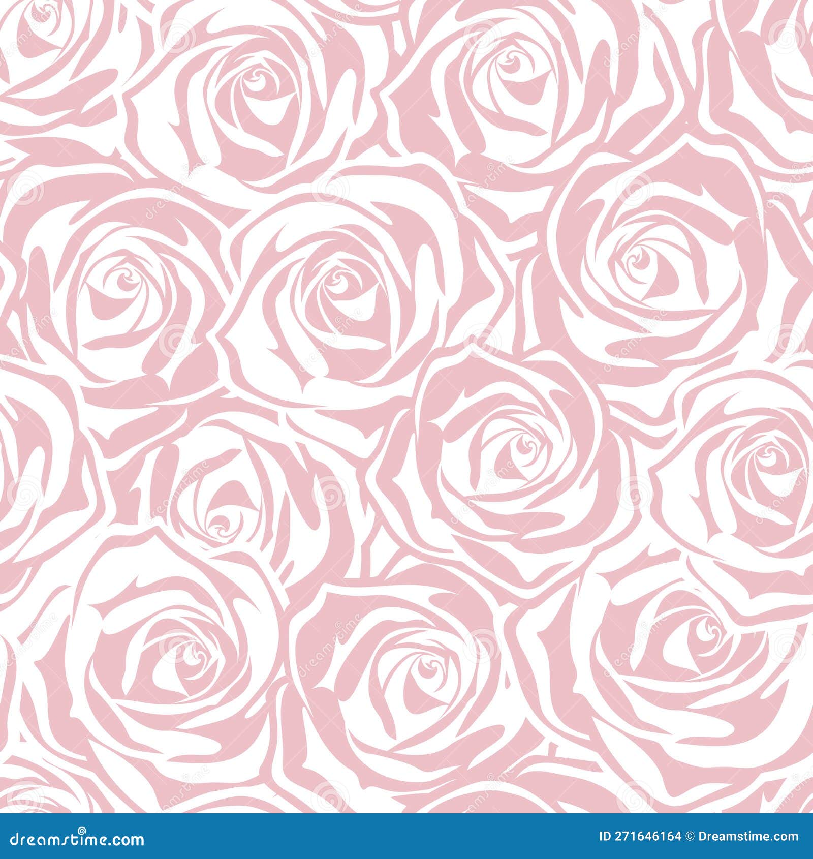 Pink and White Seamless Pattern with Rose Silhouettes. Vector ...