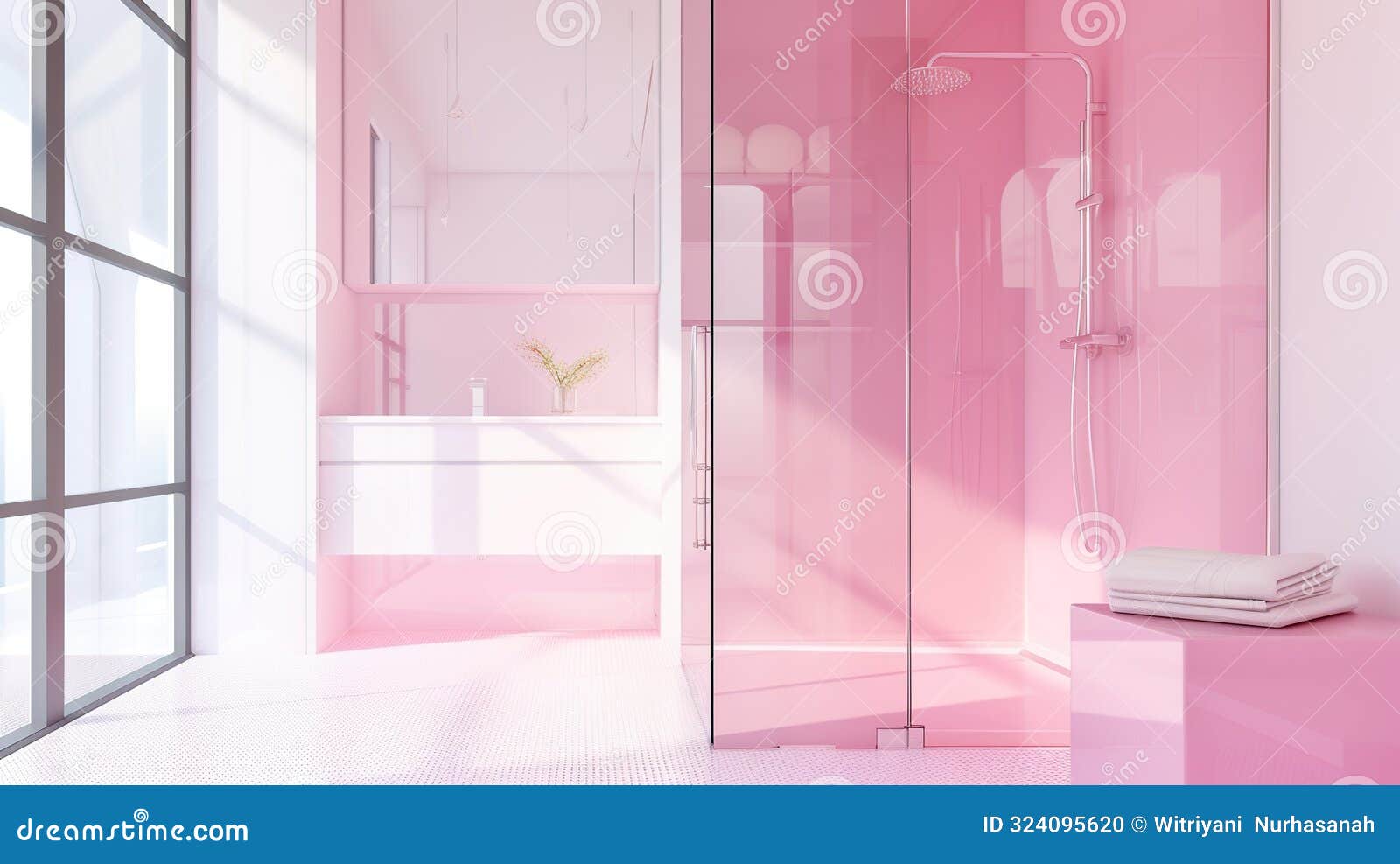 Pink and White Shower Room Interior Design, Using a Glass Cabin ...