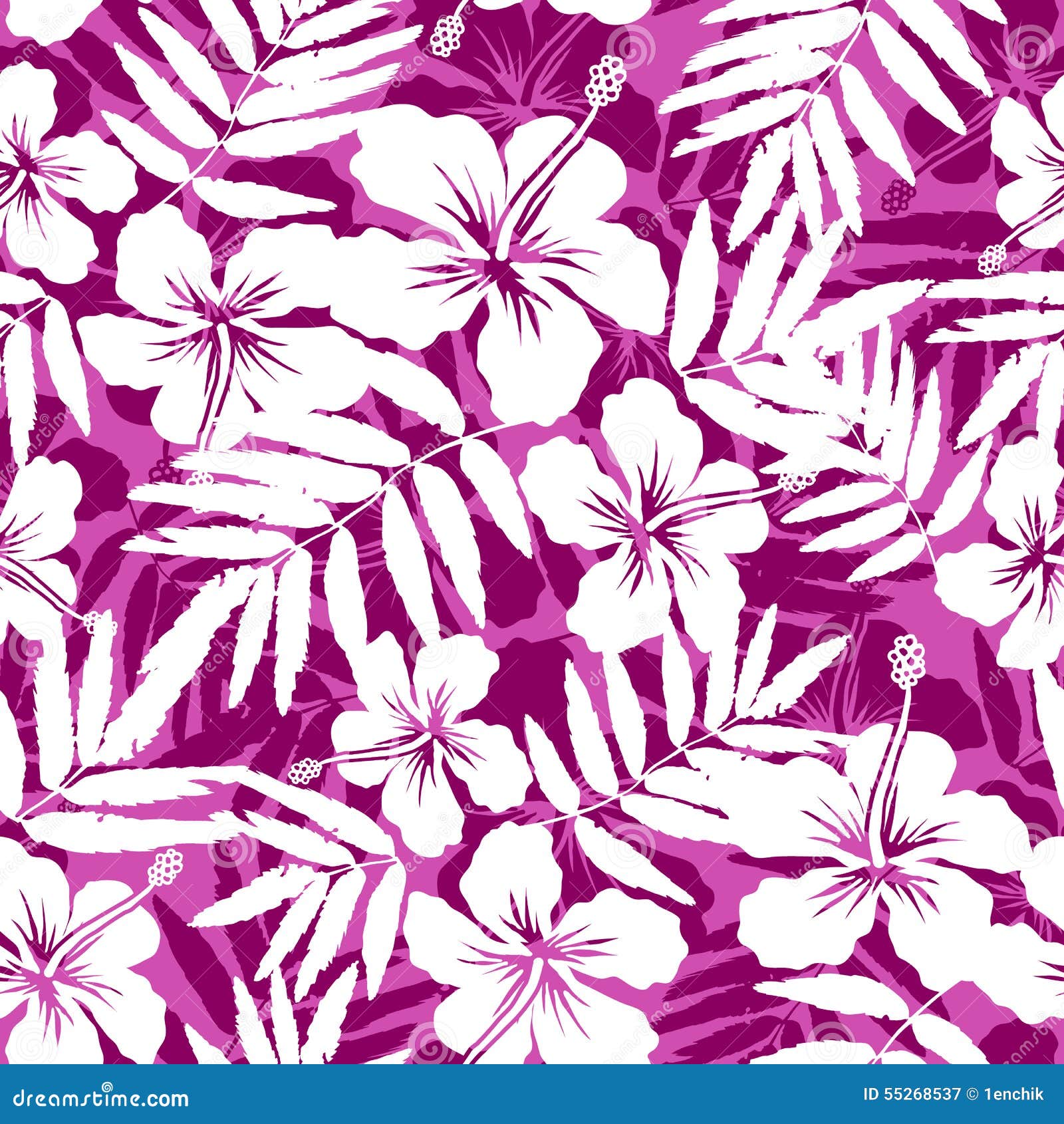 Pink and White Tropical Flowers Silhouettes Stock Vector - Illustration ...