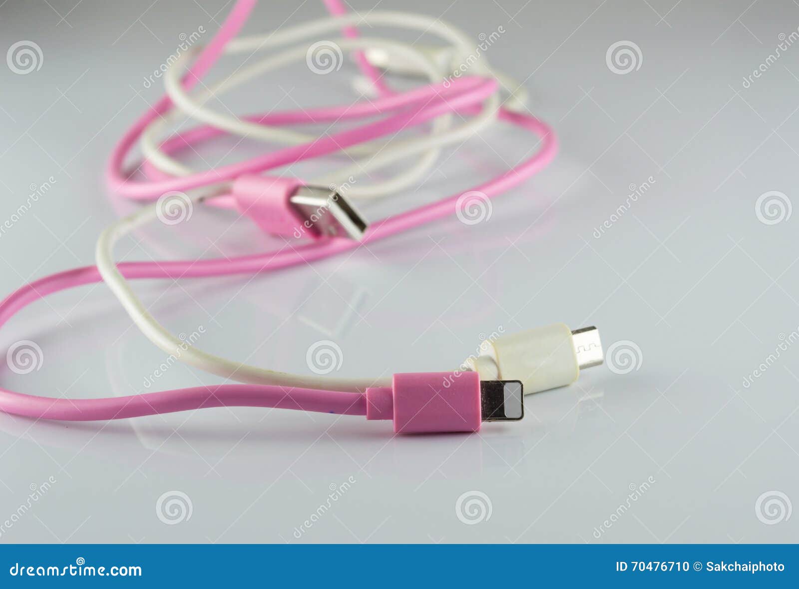Pink and White USB Cable on Gray Background Stock Photo - Image of ...