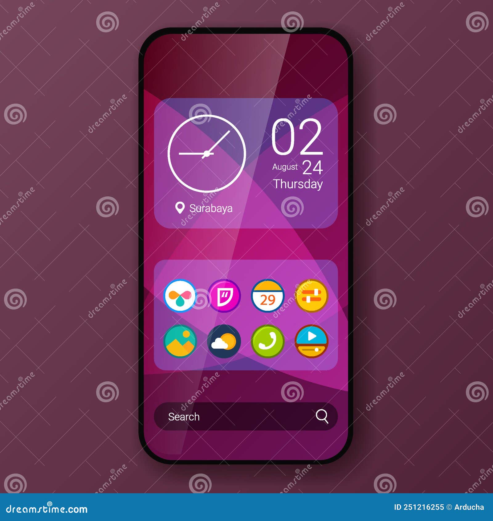Pink Widget User Interface Home Screen Realistic Smartphone Design ...