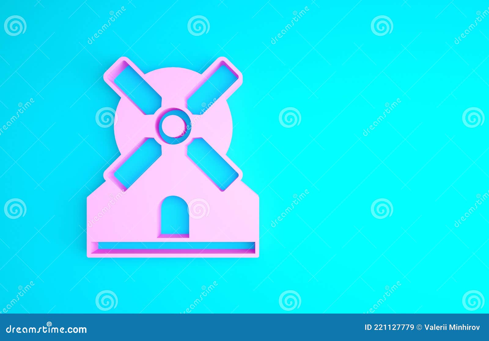 Pink Windmill Icon Isolated on Blue Background. Minimalism Concept ...
