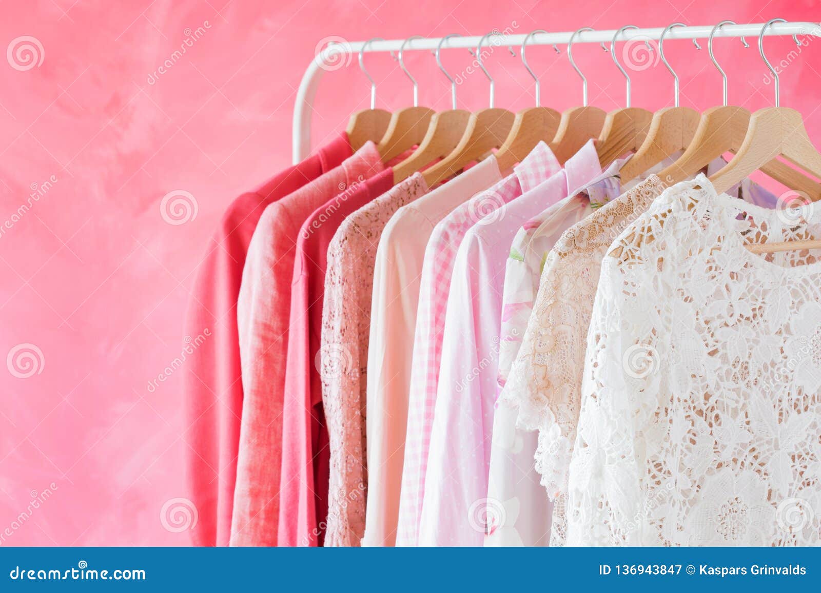 Pink Women Clothes Hanging on Rack Stock Image - Image of casual ...