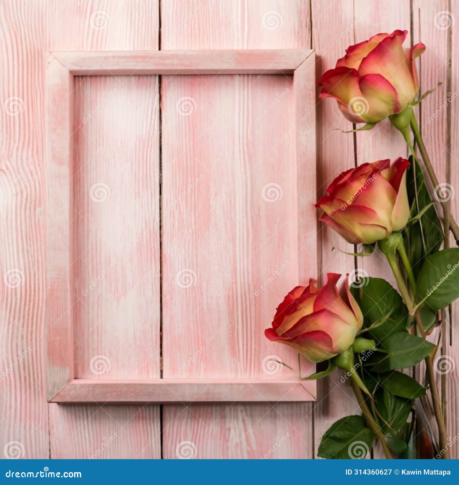 Pink Wooden Has Roses Placed Next To it in a Rectangular Frame Stock ...
