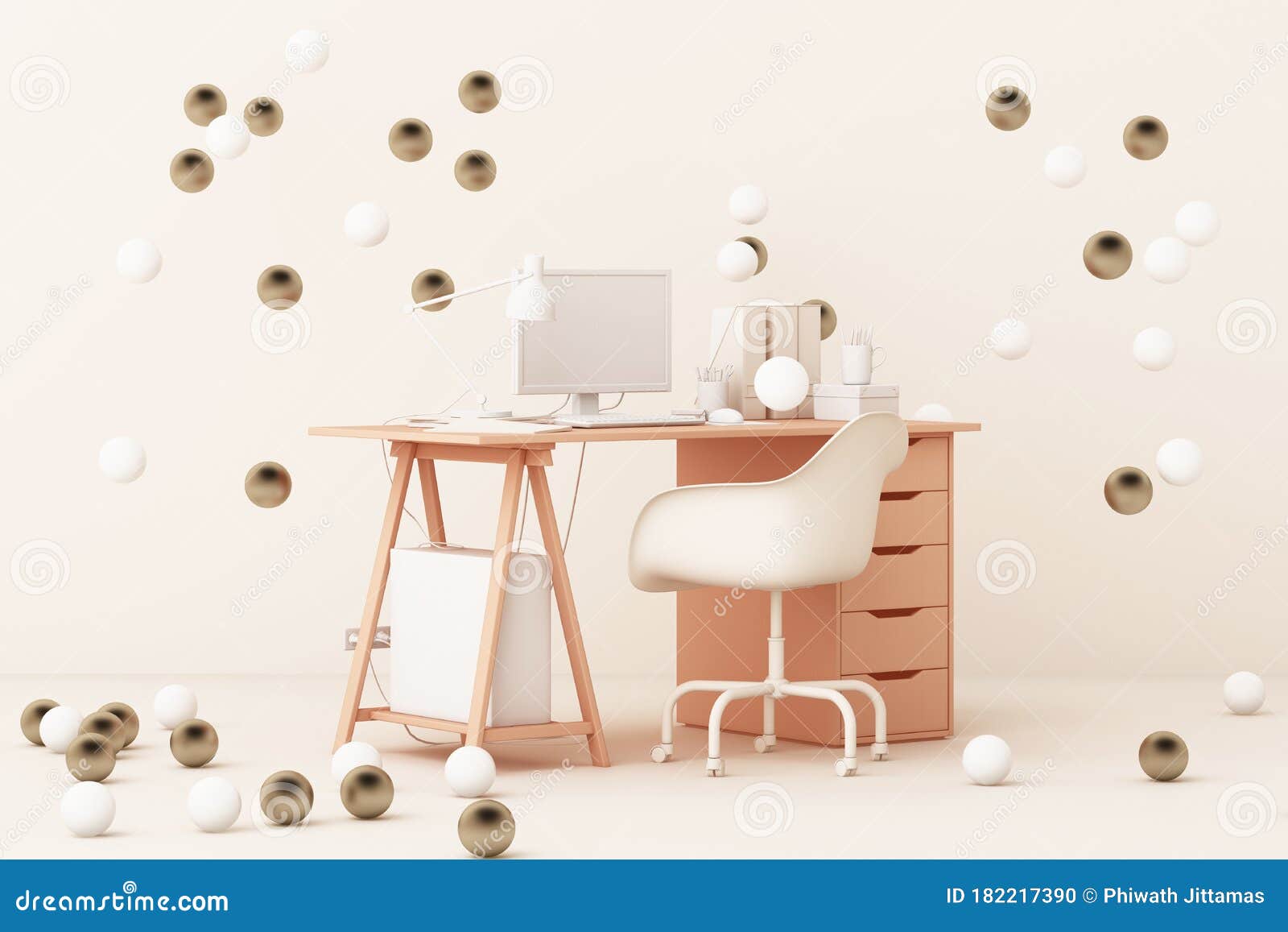 Pink Working Table with Desktop Stock Illustration - Illustration of ...
