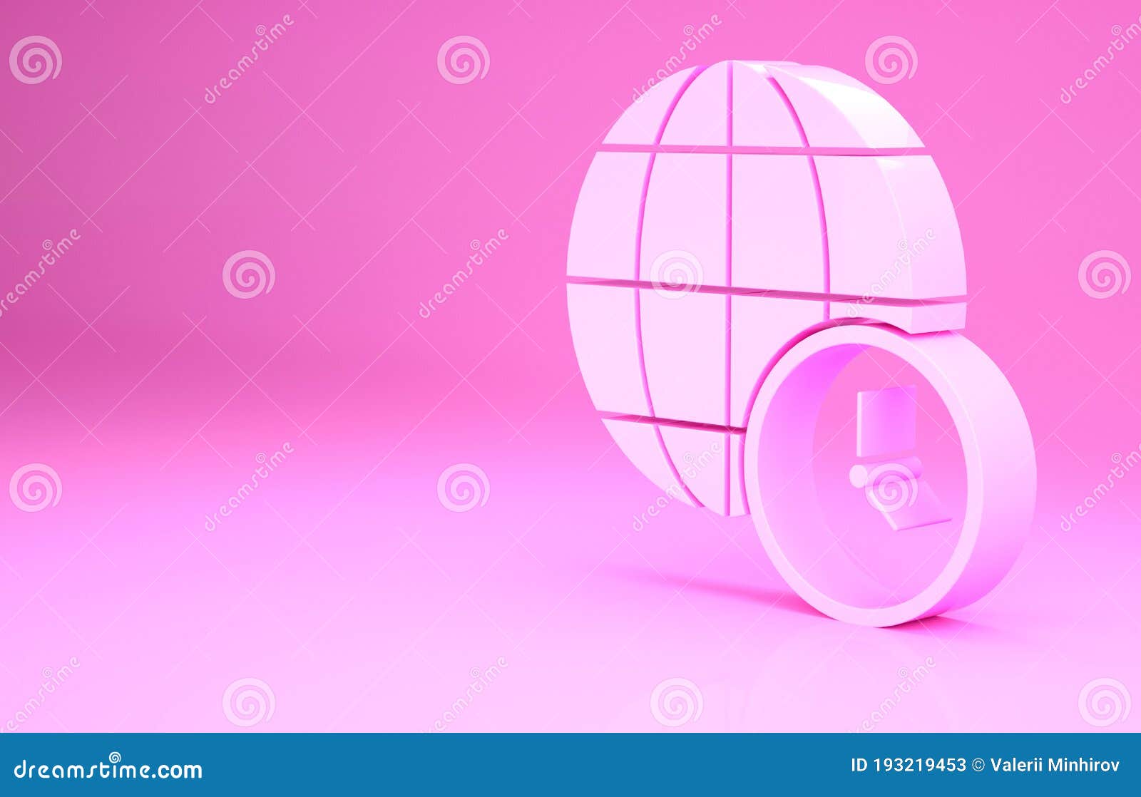 Pink World Time Icon Isolated on Pink Background. Clock and Globe ...