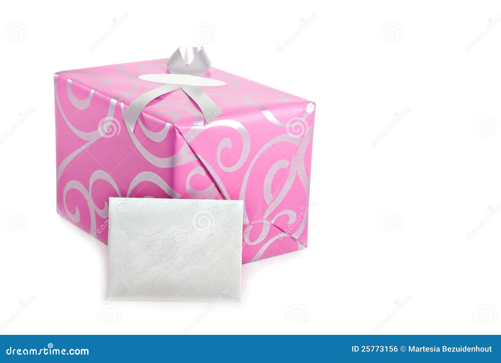 Pink Wrapped Present with Greeting Card Stock Photo - Image of abstract ...
