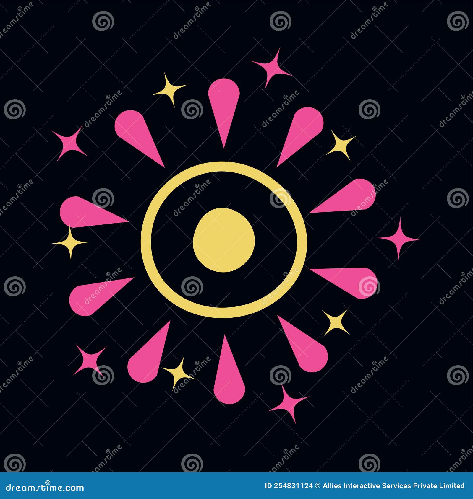 Pink and Yellow Bursting Firework Star Against Black Stock Illustration ...