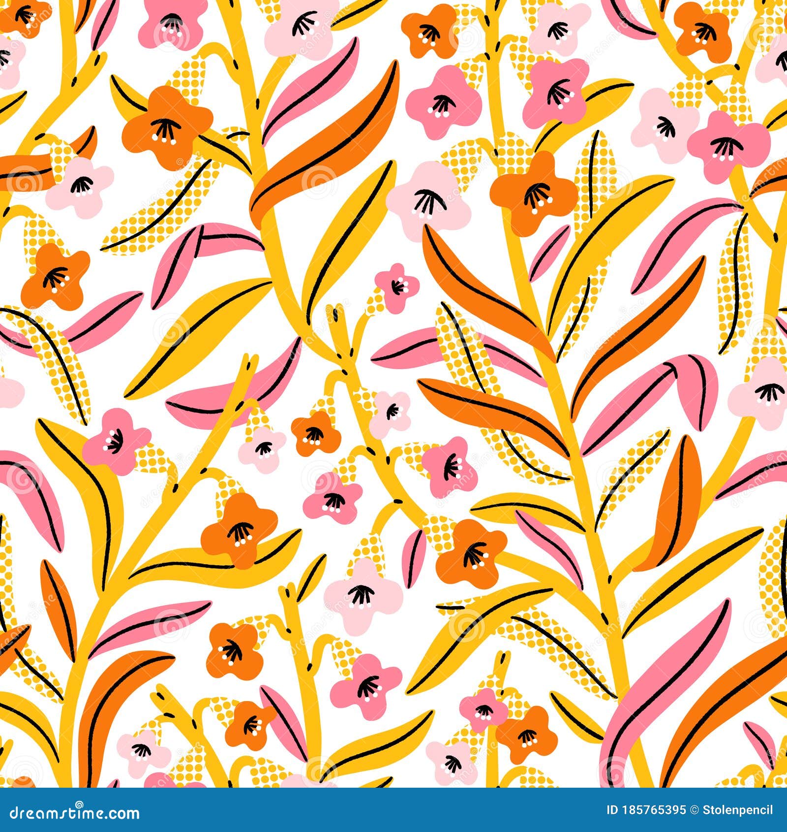 Pink, Yellow and Orange Floral Vector Pattern Stock Vector ...