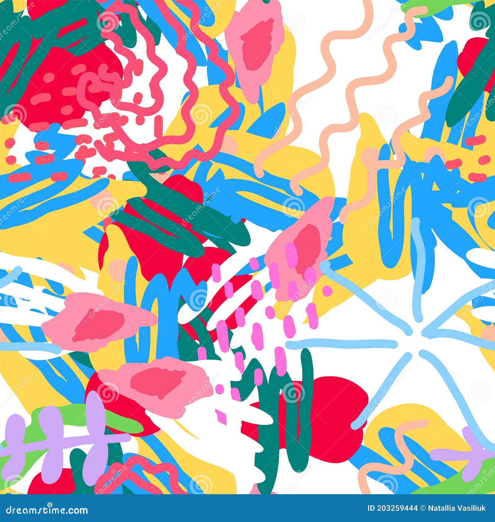 Pink and Yellow Scribble Artist Vector Seamless Stock Illustration ...