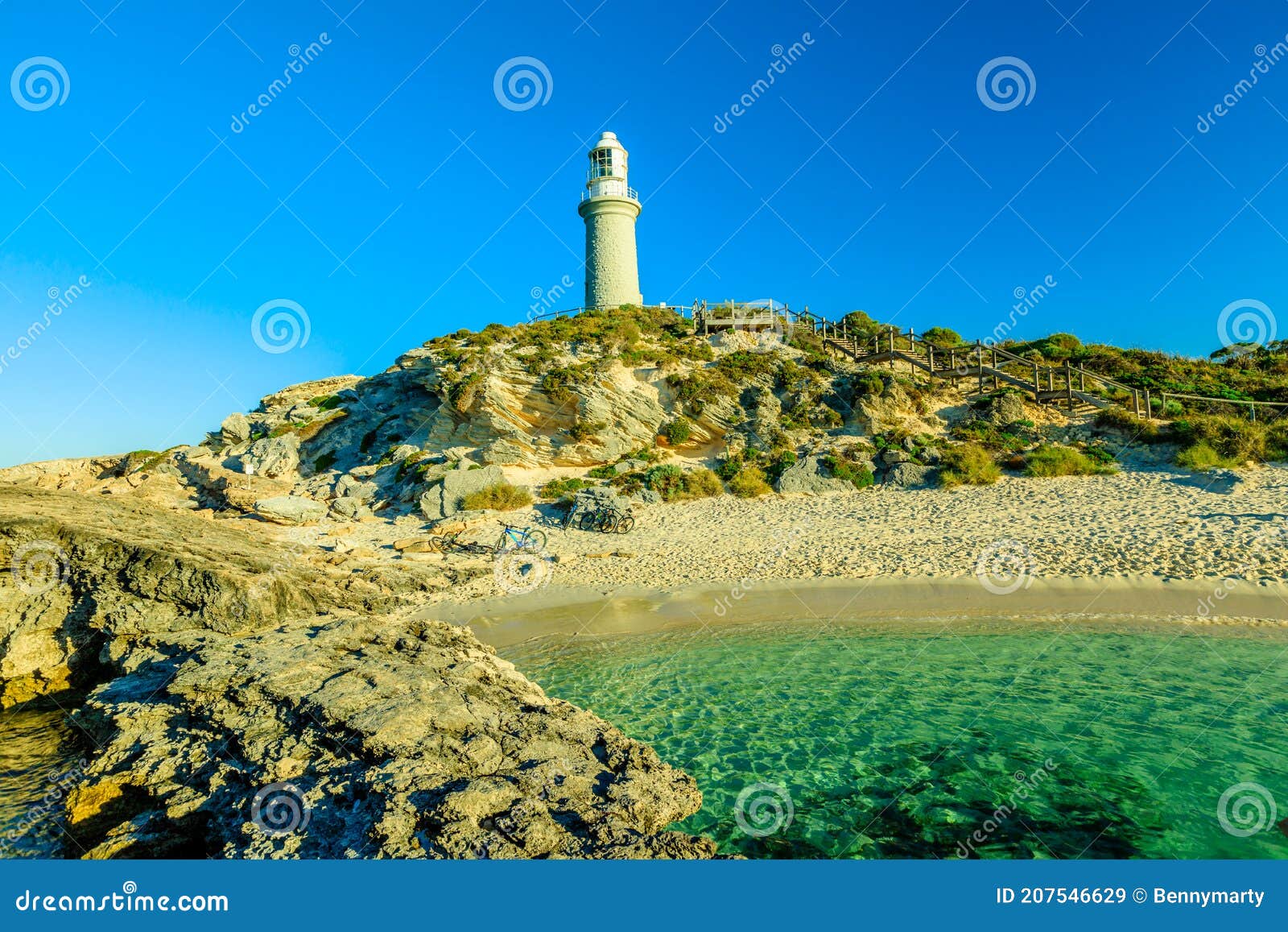 Pinky Beach and Bathurst Lighthouse Stock Image - Image of tropical ...