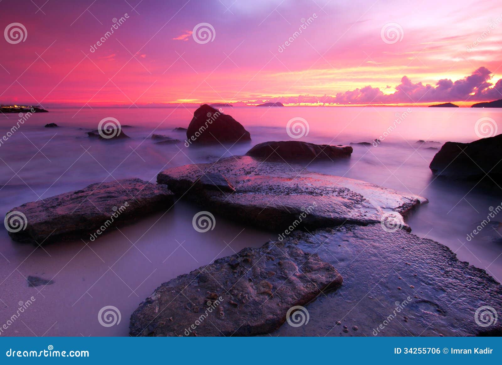 Pinky Sunset & the Rock at the Coast Stock Photo - Image of coast ...