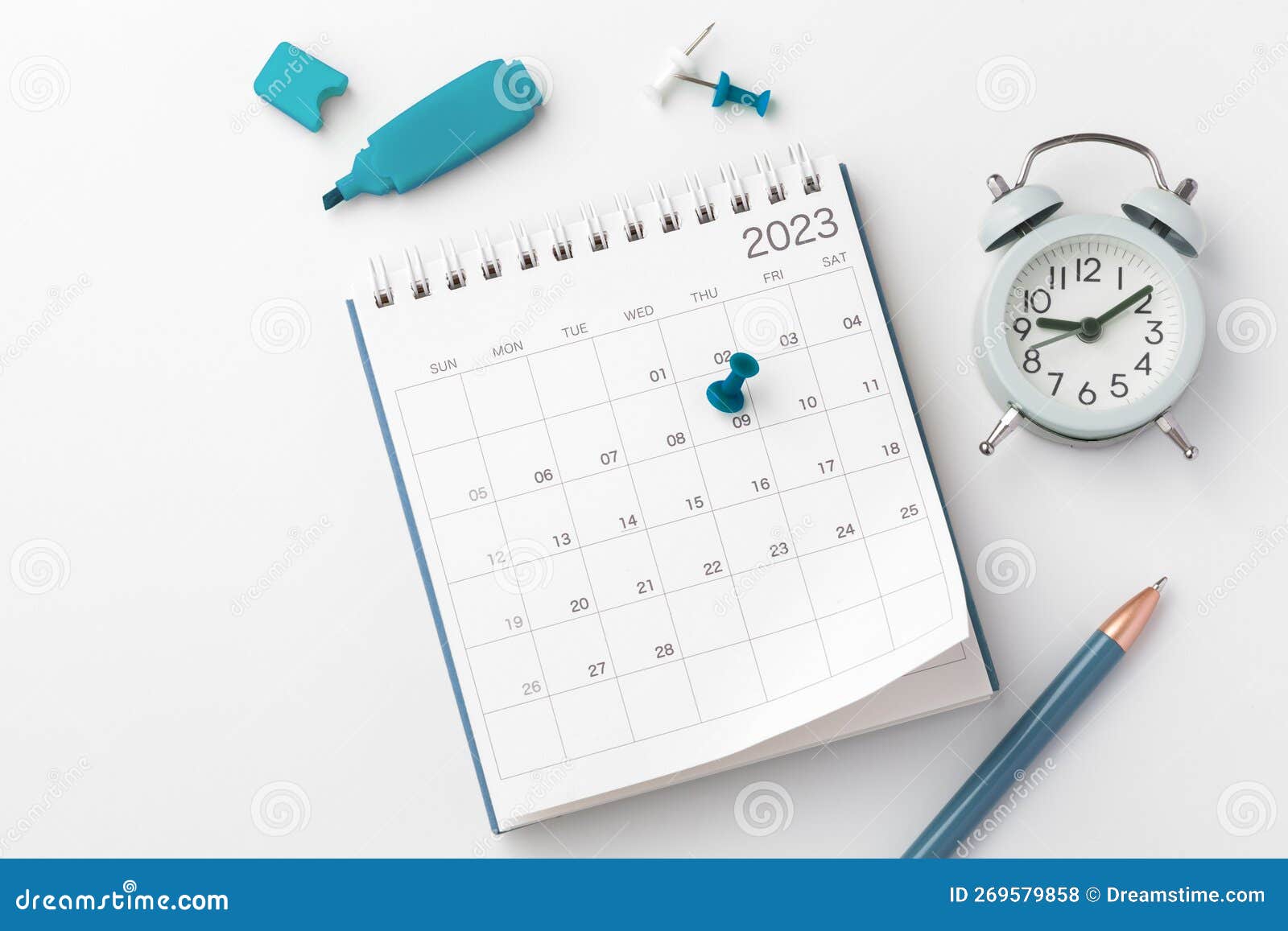 Pinned Date on Calendar 2023 with Stationery on White Table Stock Photo ...