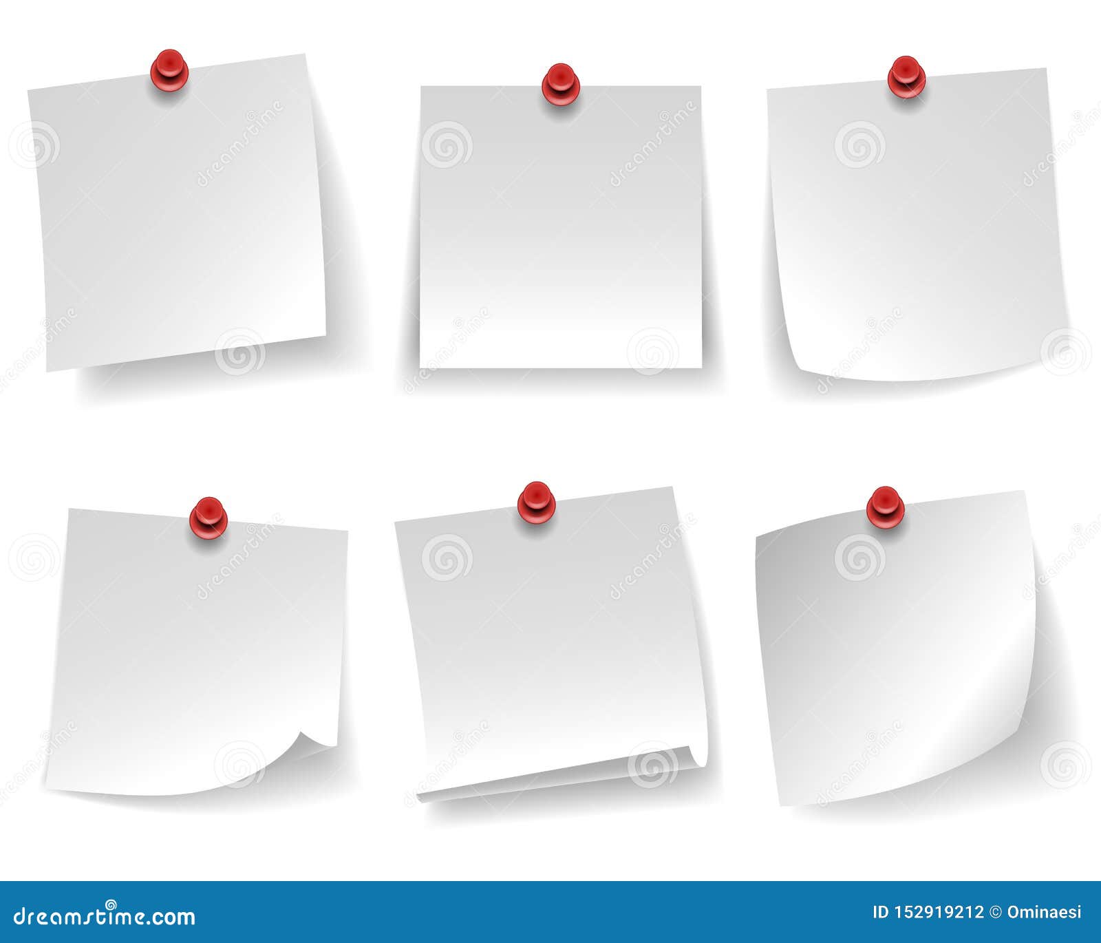 Pinned Empty White Note Paper Curled Corner Red Push Button Message ...