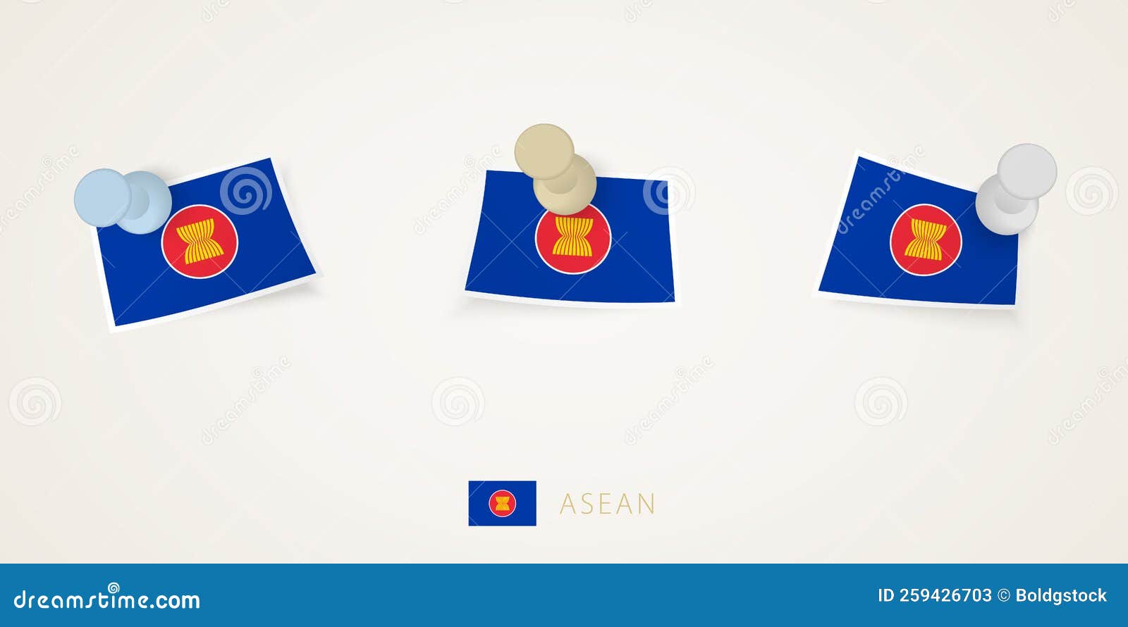 Pinned Flag of ASEAN in Different Shapes with Twisted Corners. Vector ...