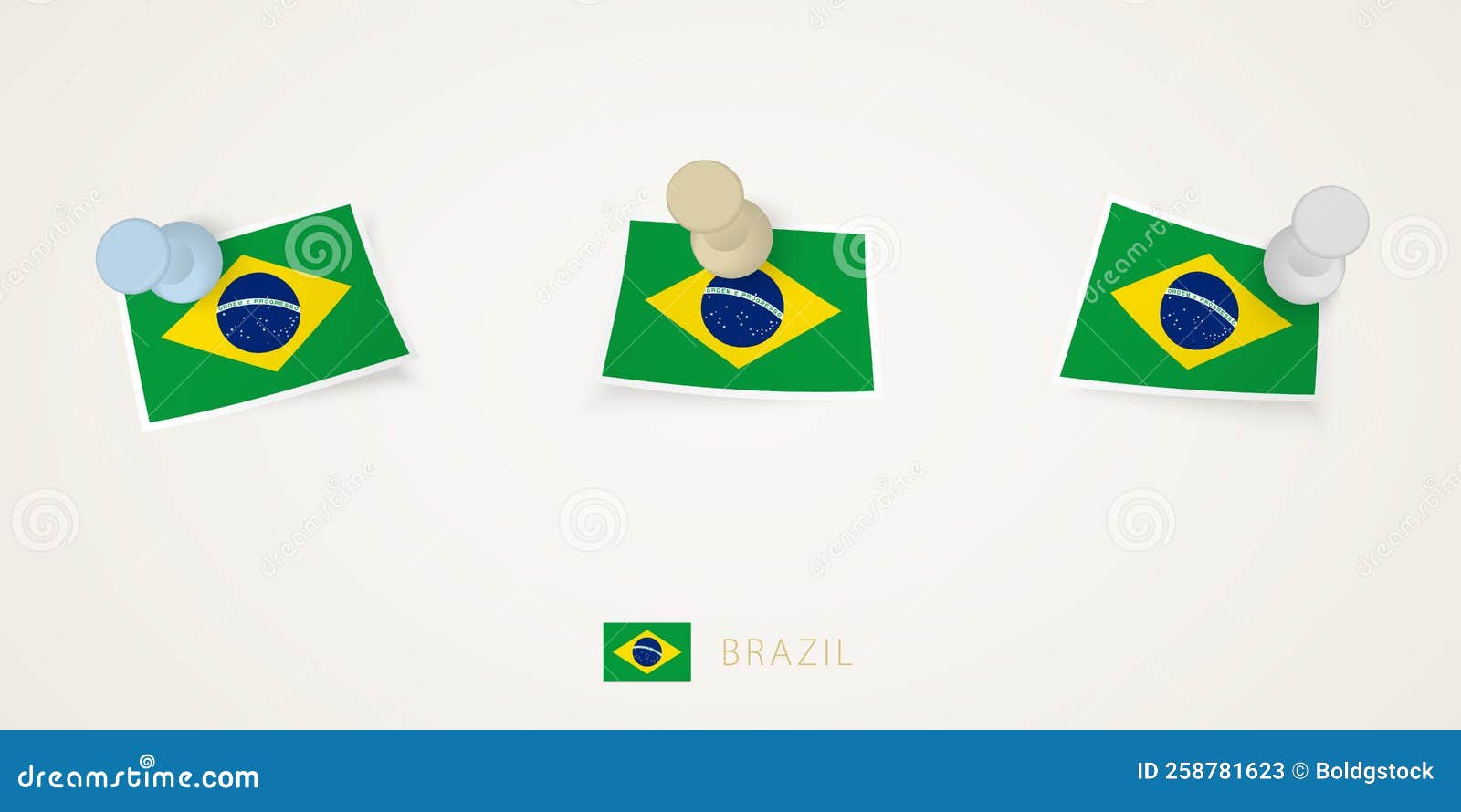 Pinned Flag of Brazil in Different Shapes with Twisted Corners. Vector ...
