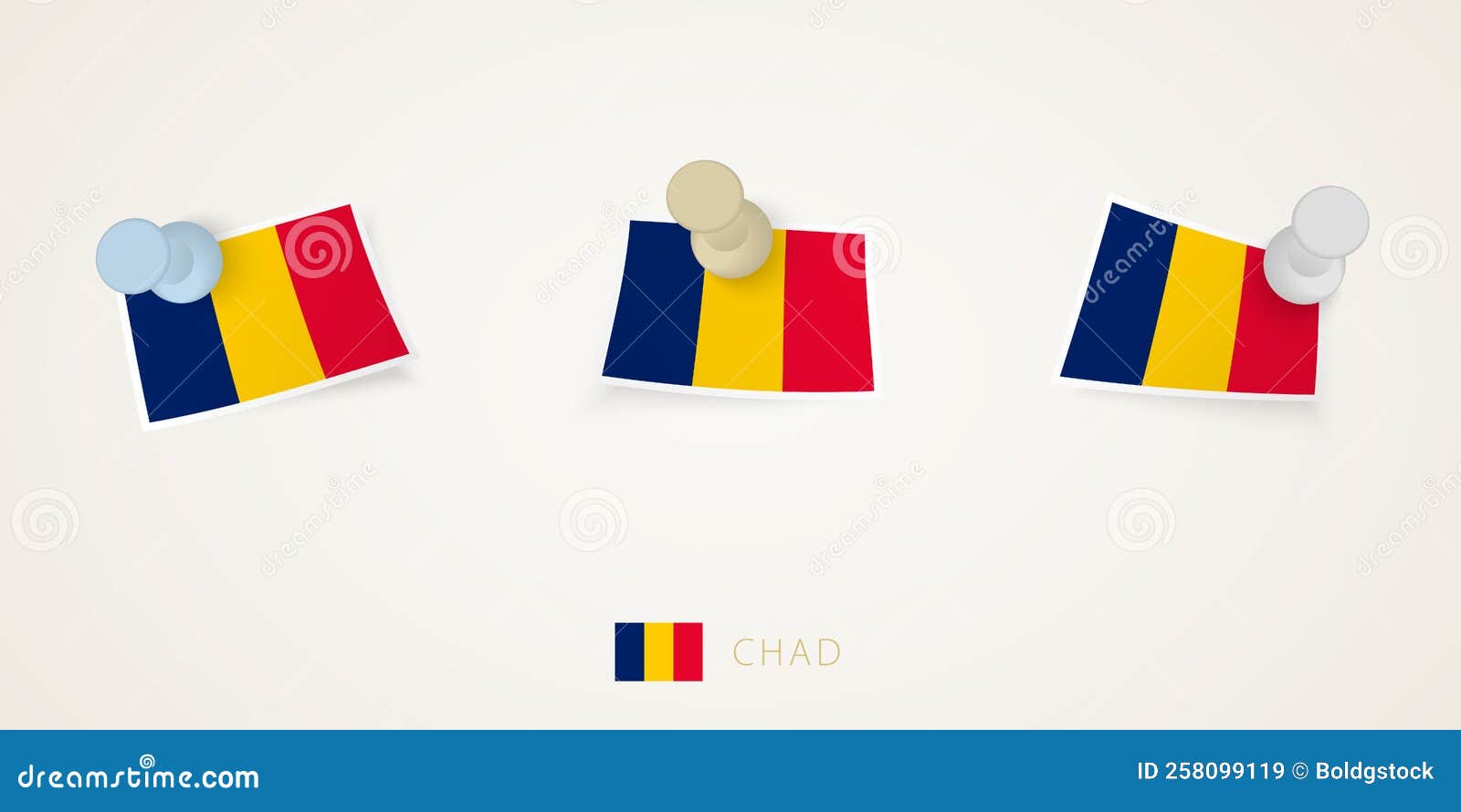 Pinned Flag of Chad in Different Shapes with Twisted Corners. Vector ...