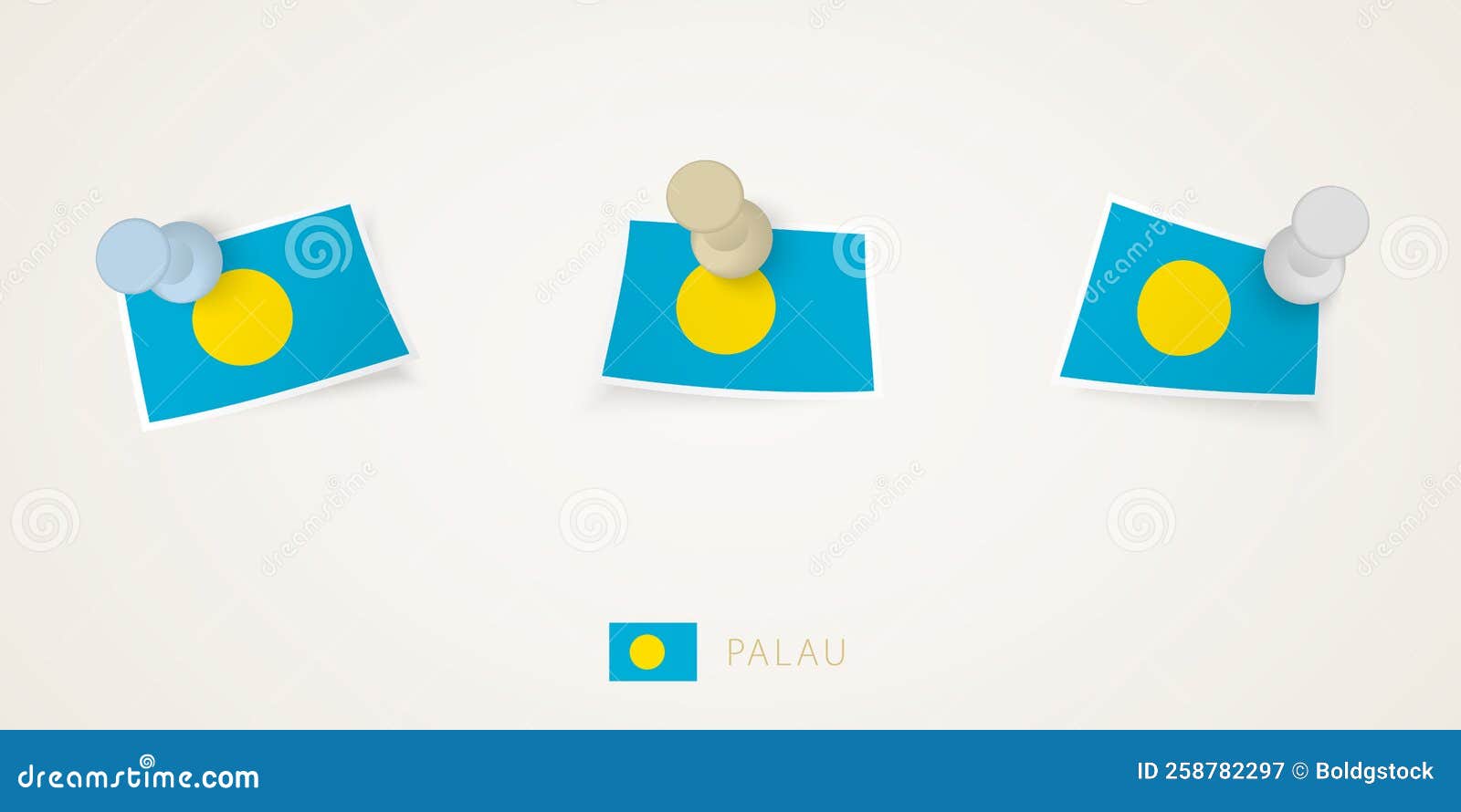 Pinned Flag of Palau in Different Shapes with Twisted Corners. Vector ...