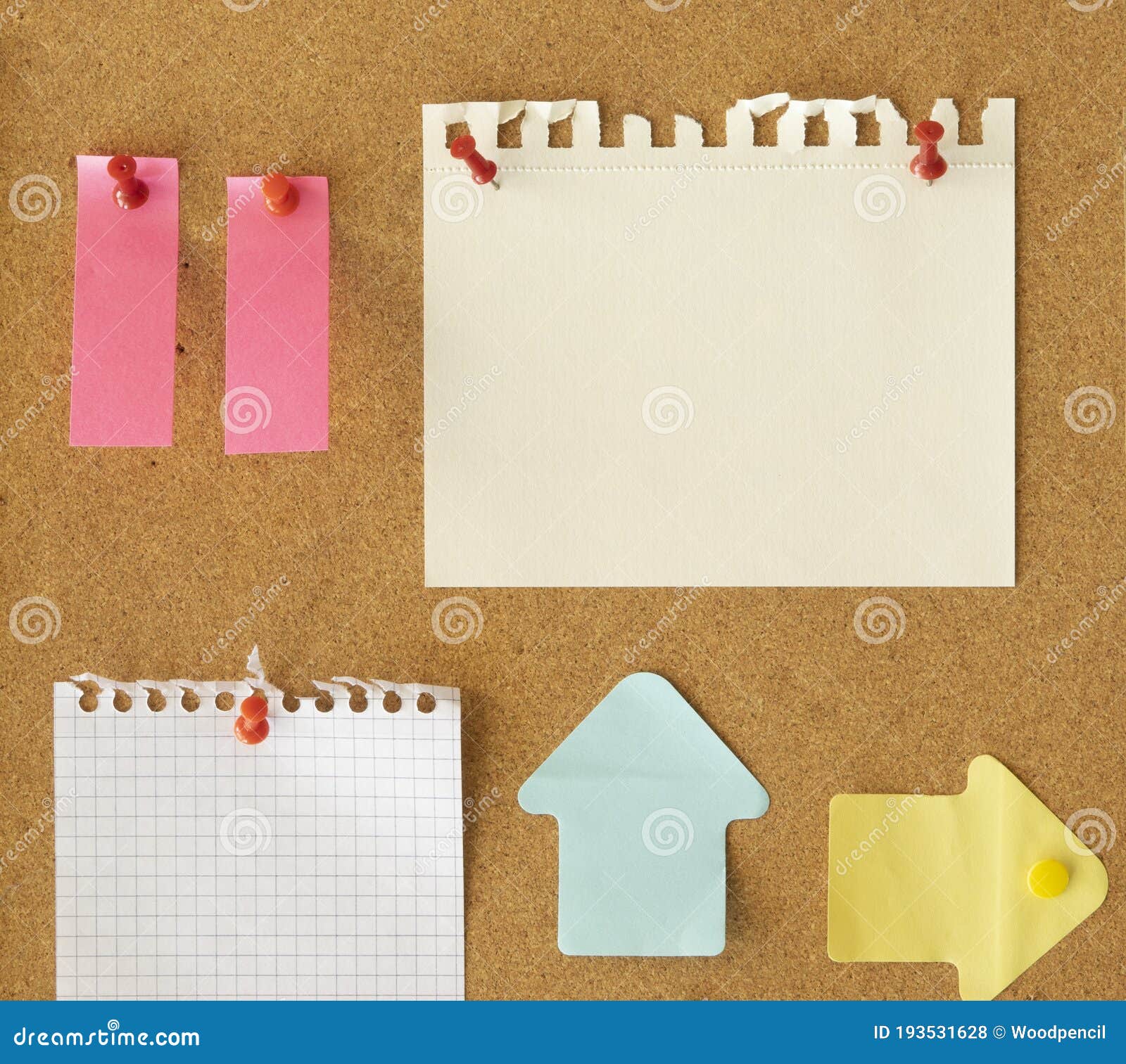 Pinned Paper Notes Mockup. Cork Board with Tasks in Office Stock Photo ...