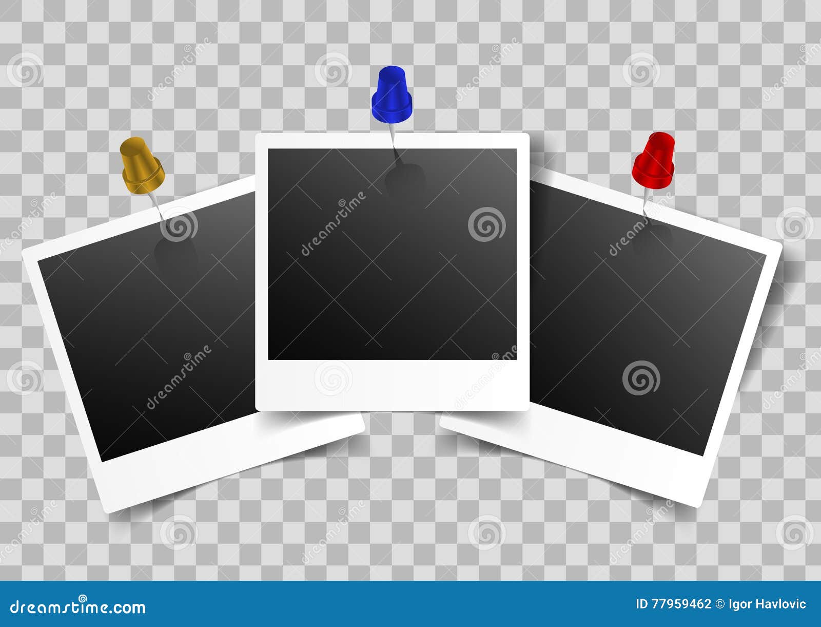 Pinned Photo Frames On Transparent Background. Vector Illustration ...