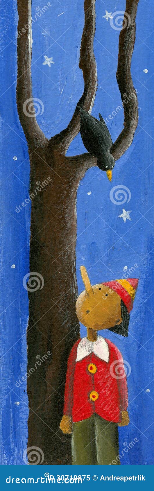 Pinocchio, bird and tree stock illustration. Illustration of figure ...