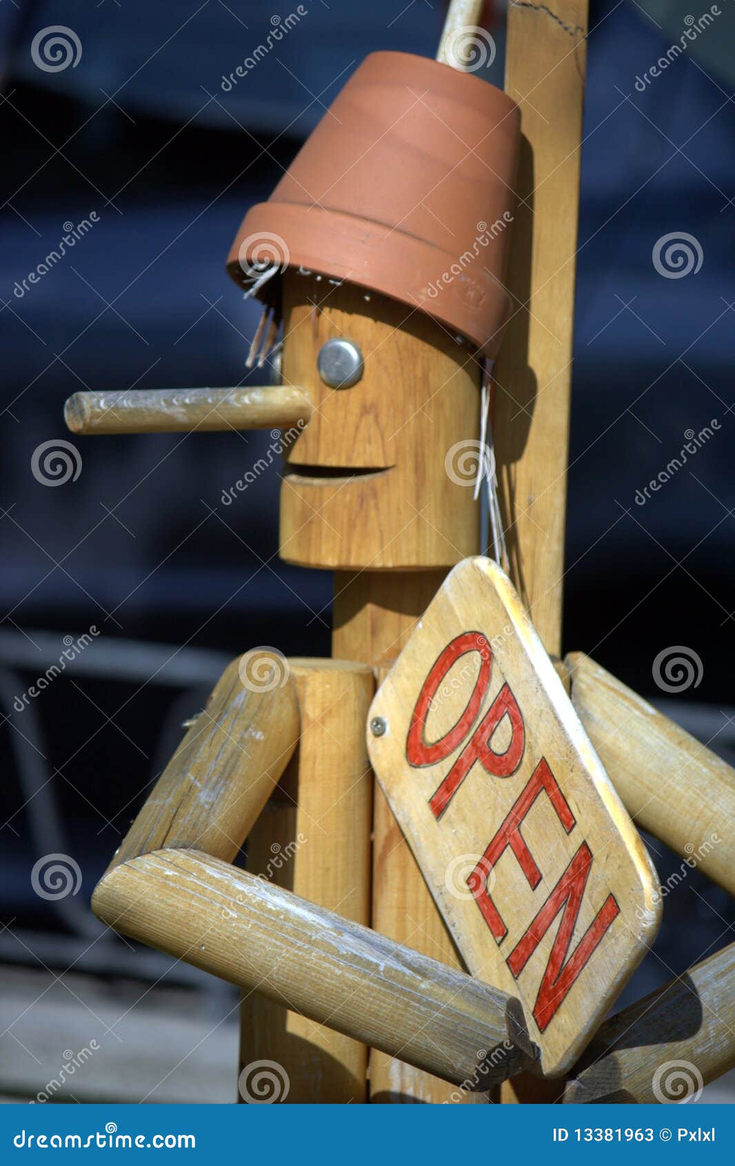 Pinocchio - open sign stock image. Image of funny, aged - 13381963