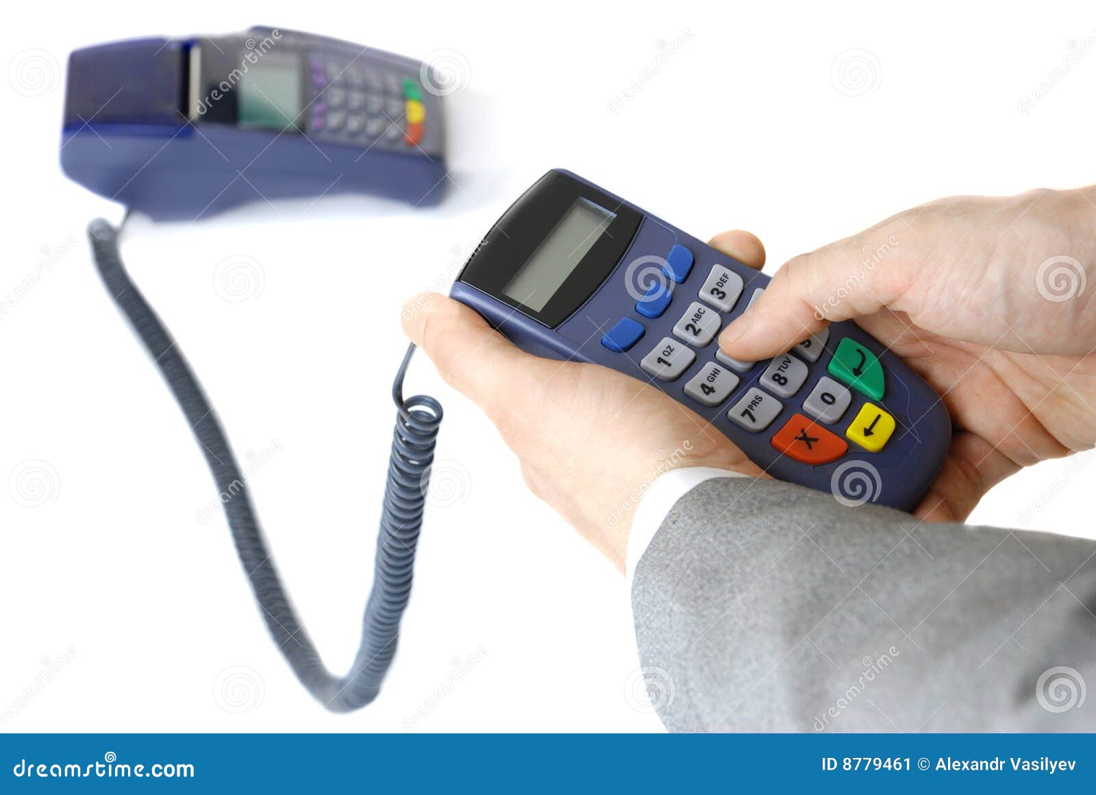 Pinpad in Hands at the Businessman. Stock Image - Image of electronic ...