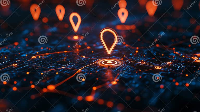 Pinpoint Digital Tech Map Generative AI Stock Illustration - Illustration of positioning ...