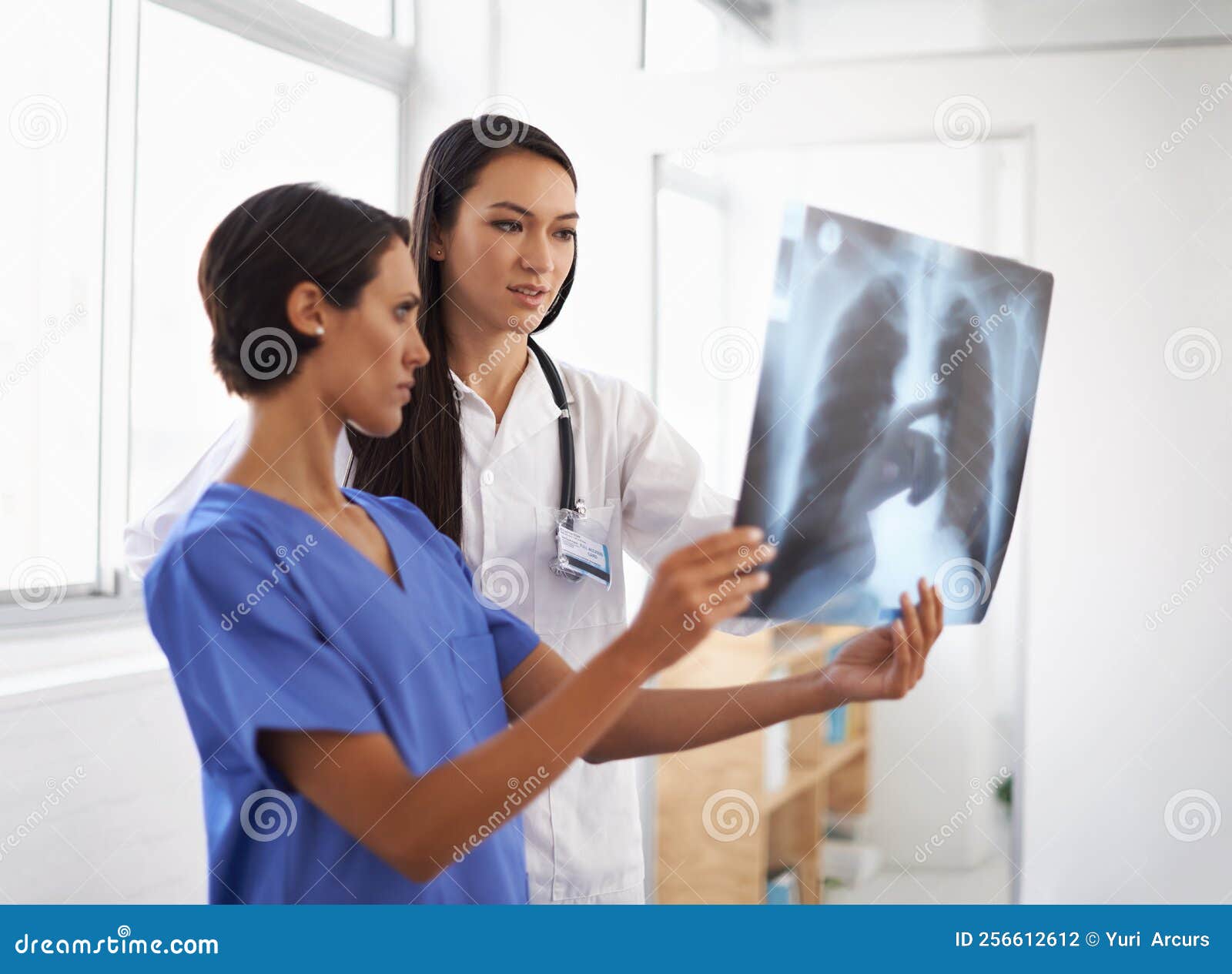 Pinpointing the Problem. a Doctor and Her Assistant Checking Some Xrays ...