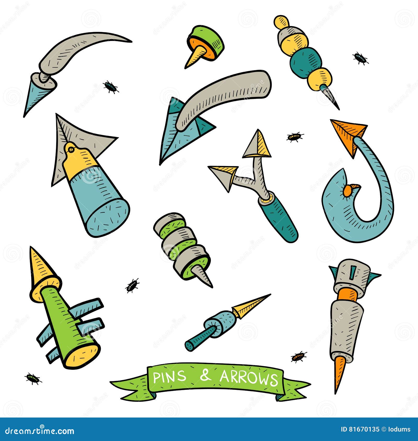 Pins and Arrows Icons Set Colour Stock Vector - Illustration of ...