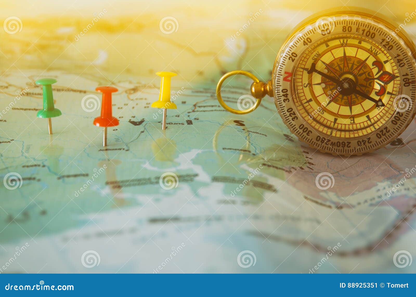 Pins Attached To Map, Showing Location or Travel Destination and Old ...