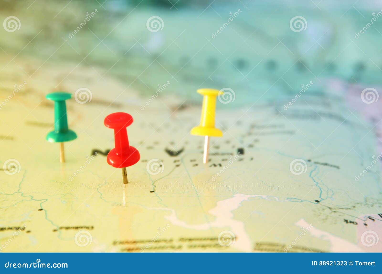 Pins Attached To Map, Showing Location or Travel Destination Stock ...