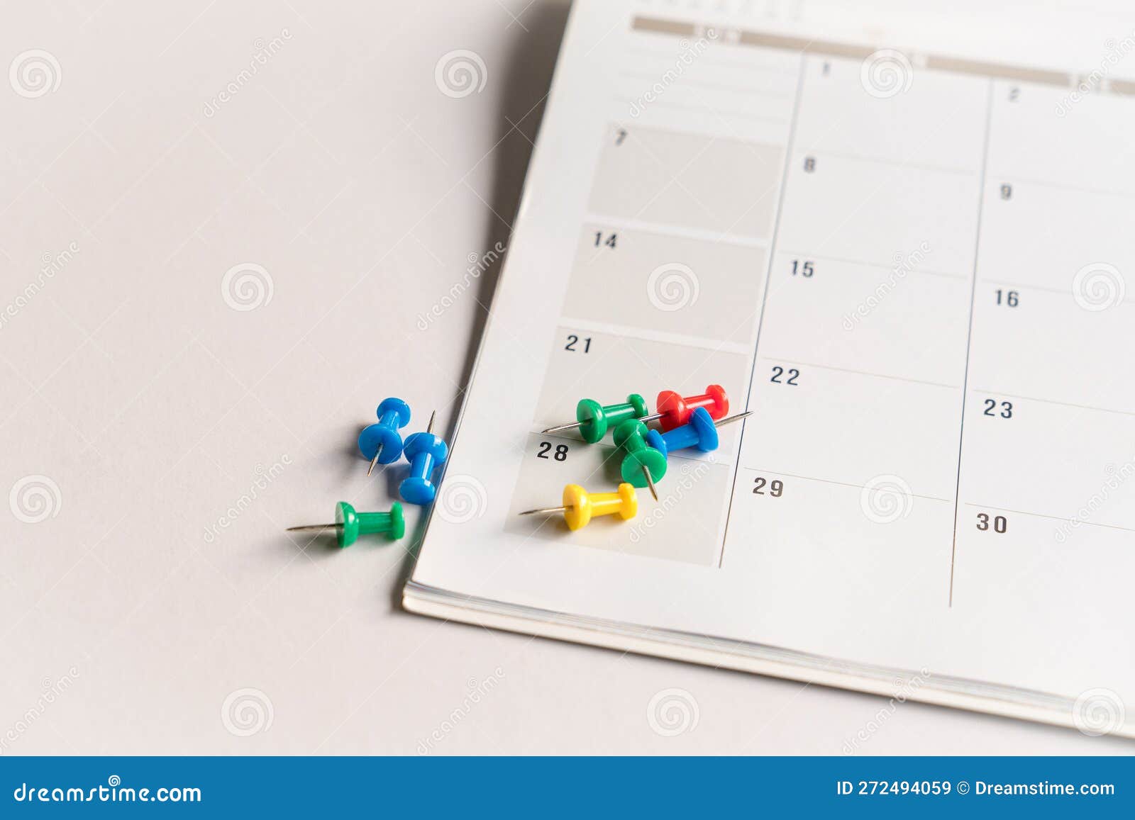 Pins on calendar stock image. Image of concept, random - 272494059