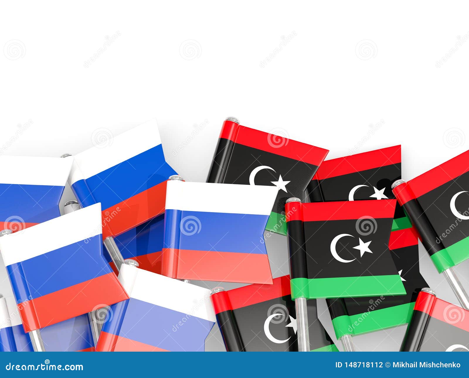 Pins with Flags of Russia and Libya Isolated on White Stock ...